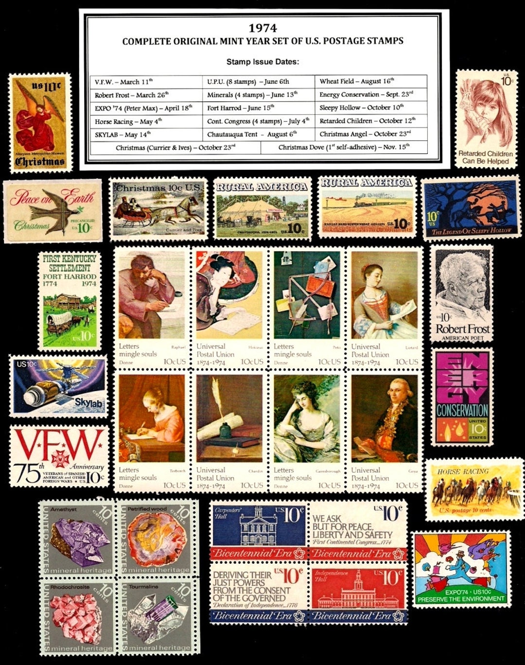 1974 Complete Commemorative Year Set of Vintage Unused Original USPS ...