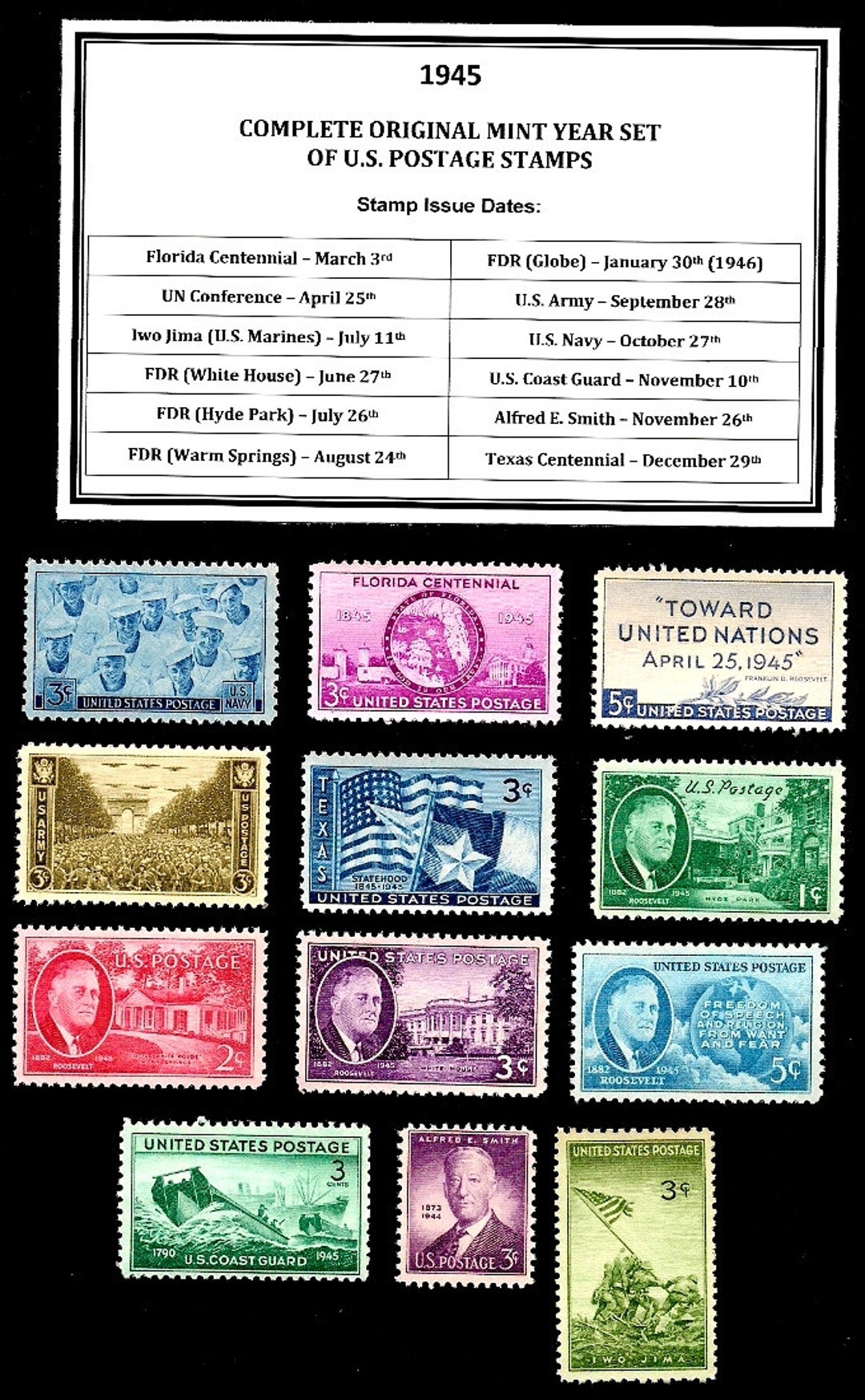 1945 Complete Commemorative Year Set of Vintage Unused Original USPS ...