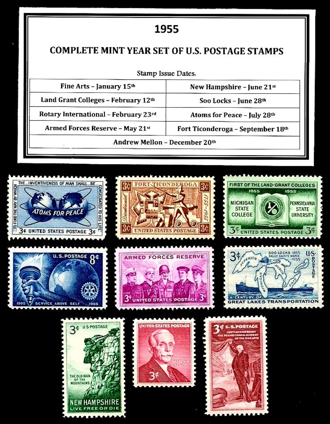 1955 Complete Original Commemorative Year Set of Vintage Unused ...