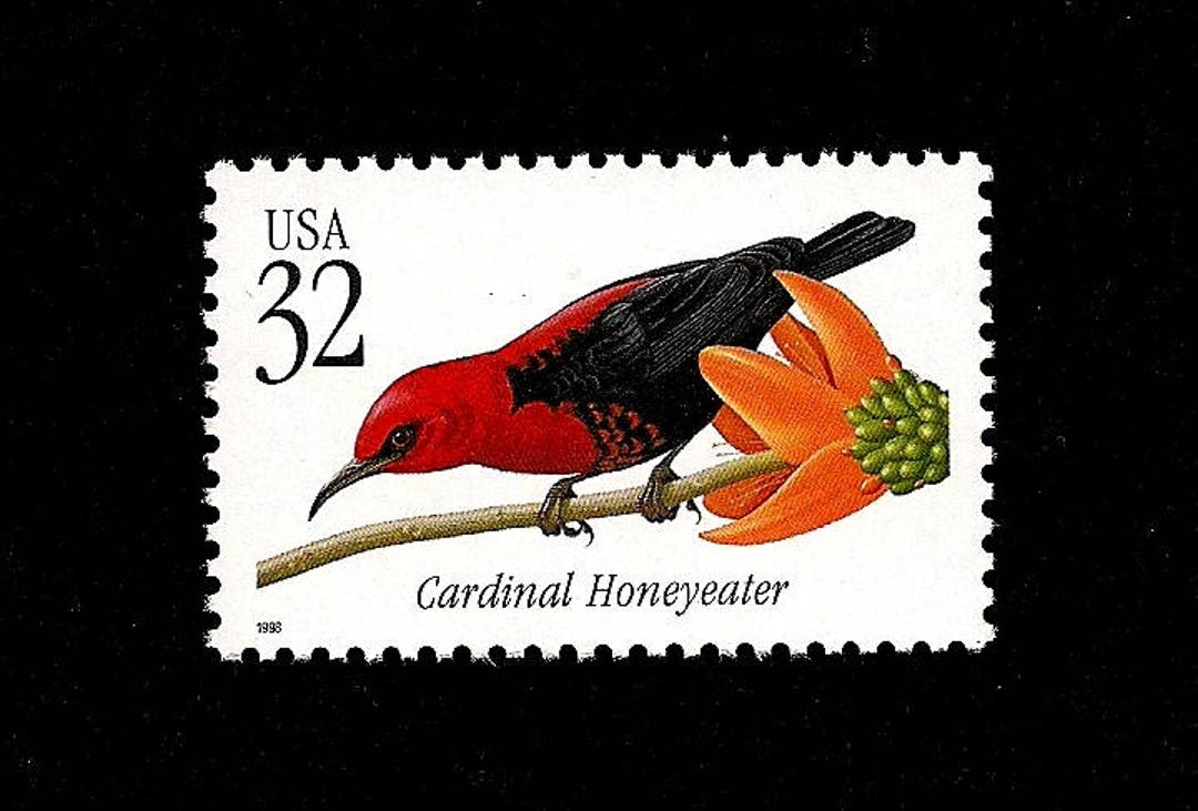 5 Cardinal Honeyeater Postage Stamps - Pack of (5) Vintage (issued in ...
