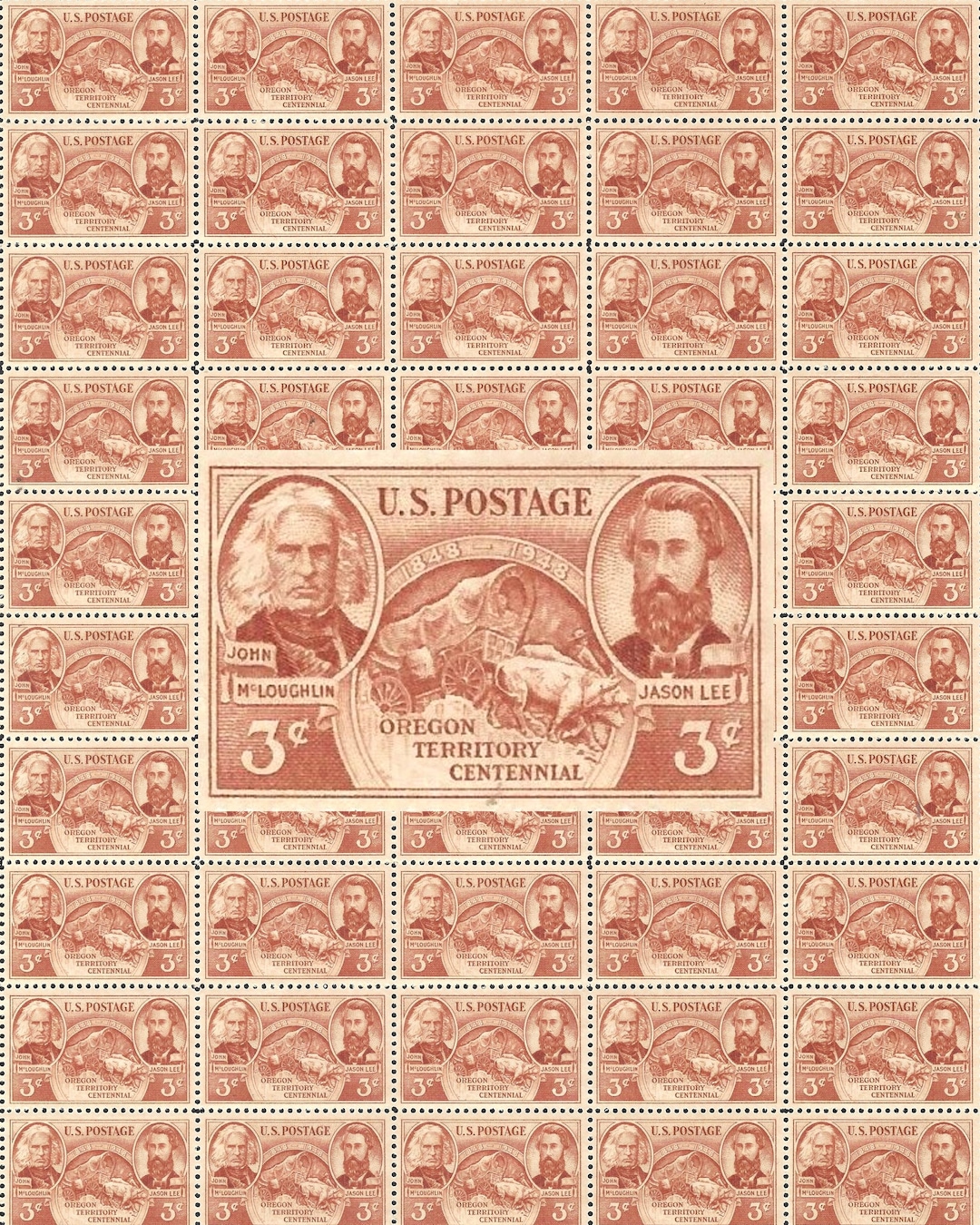 50 Oregon Postage Stamps - Full Original Sheet of (50) Vintage (issued ...