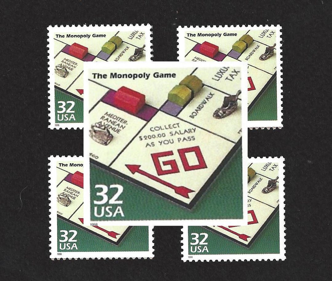 5 Monopoly Postage Stamps - Pack of (5) Vintage (issued in 1998) Unused ...