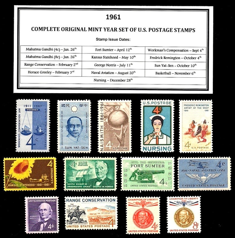 1961 Complete Original Commemorative Year Set of Vintage Unused U.S ...