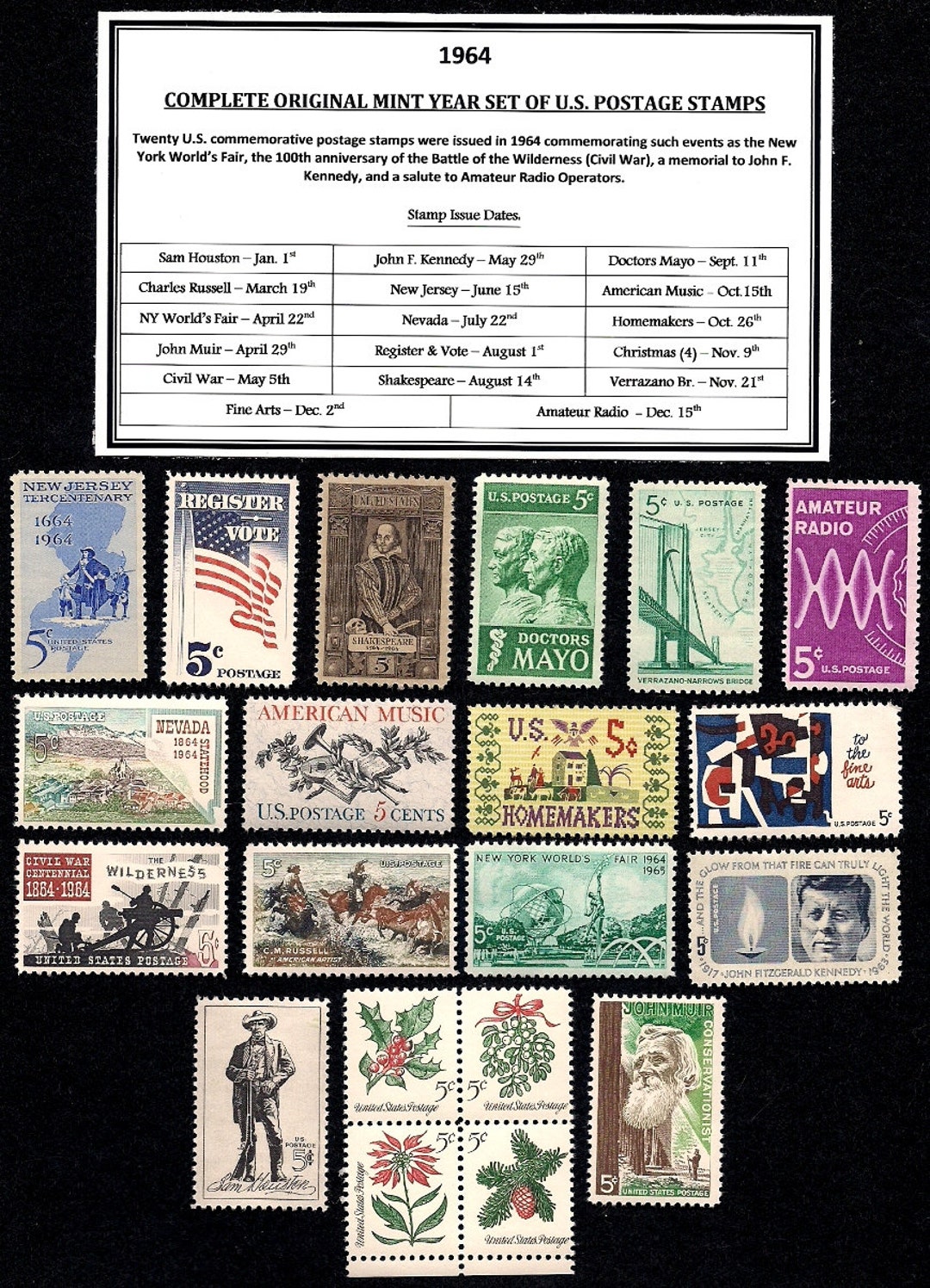 1964 Complete Commemorative Year Set of Vintage Unused Original USPS ...