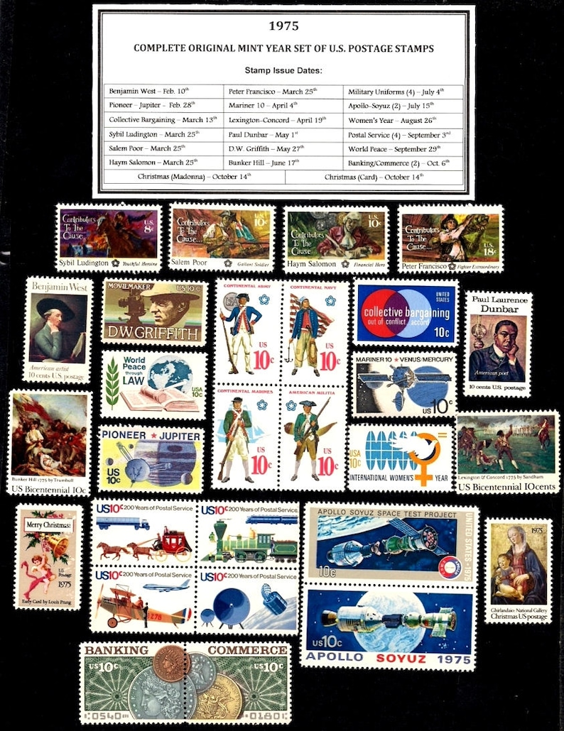 1975 Complete Commemorative Year Set of Vintage Unused Original USPS ...