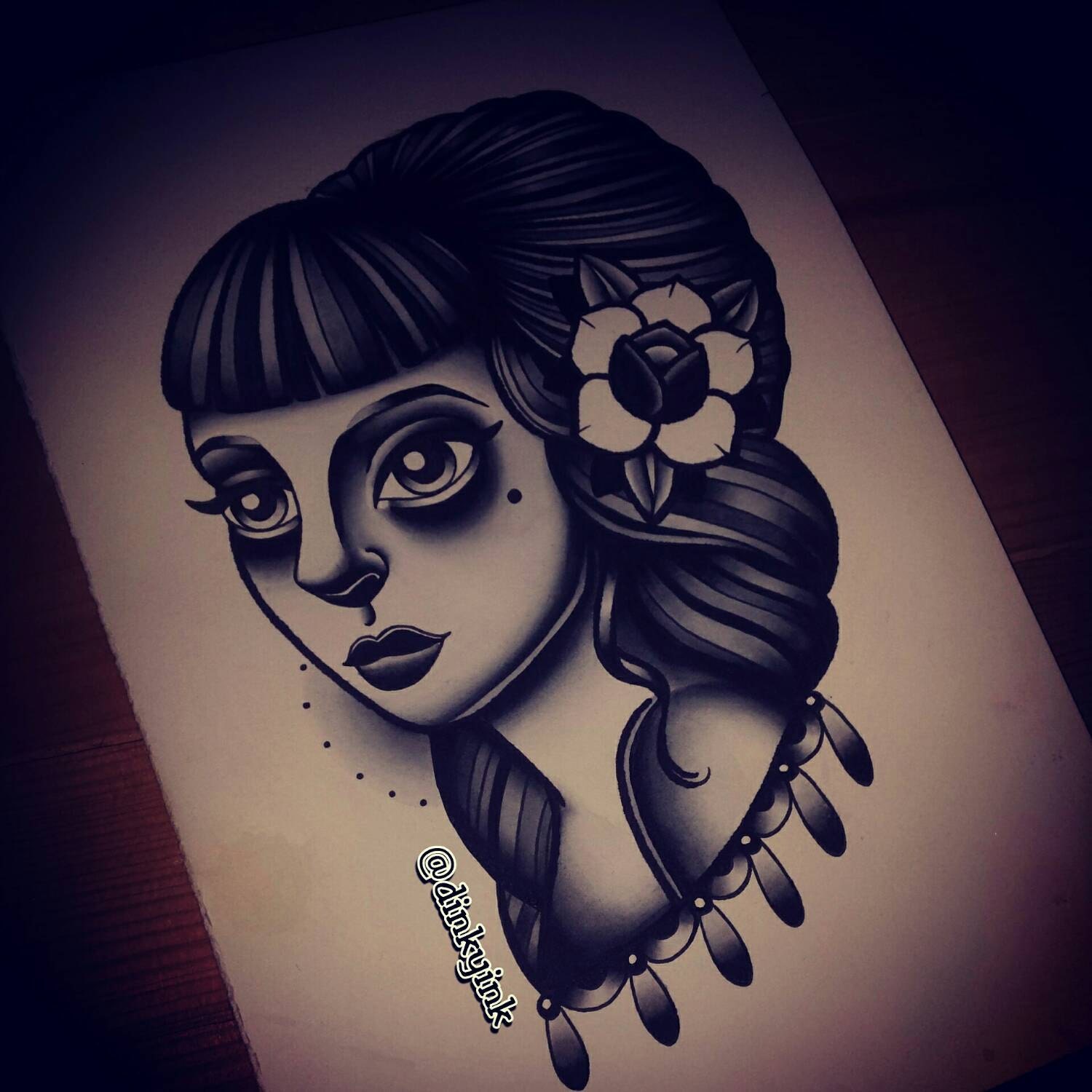 Neo Traditional Girl Head Drawing