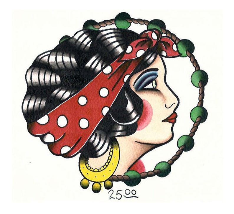 Traditional Tattoo Flash Gypsy Girl Repaint Print Tattoo - Etsy