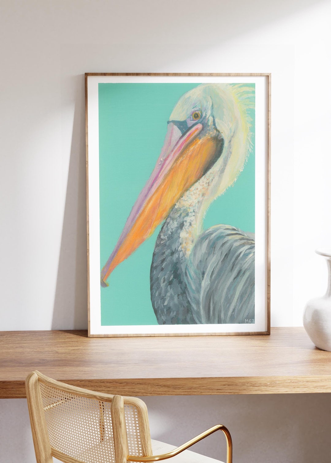 Pelican Wall Art Printable | Coastal Bird Digital Download | Aqua ...