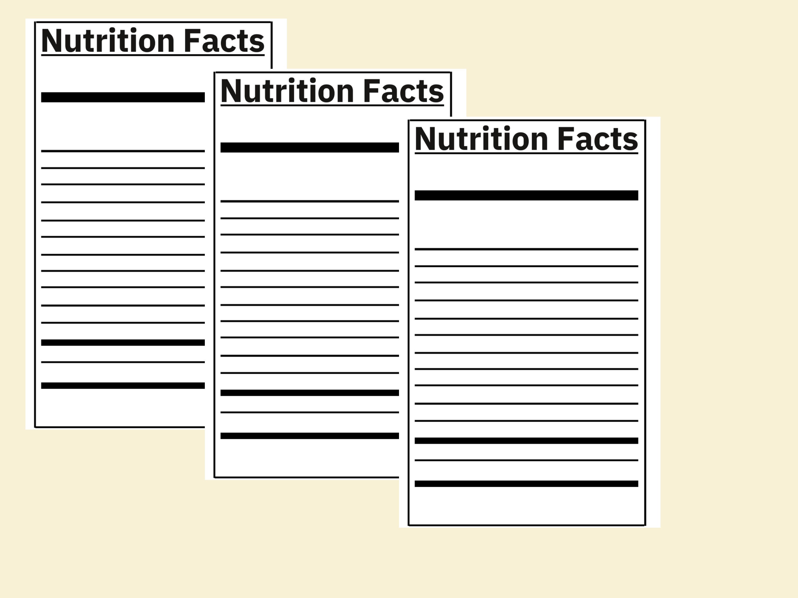 Nutrition Facts BLANK Template Standard Format for Designers, Arts, T ...
