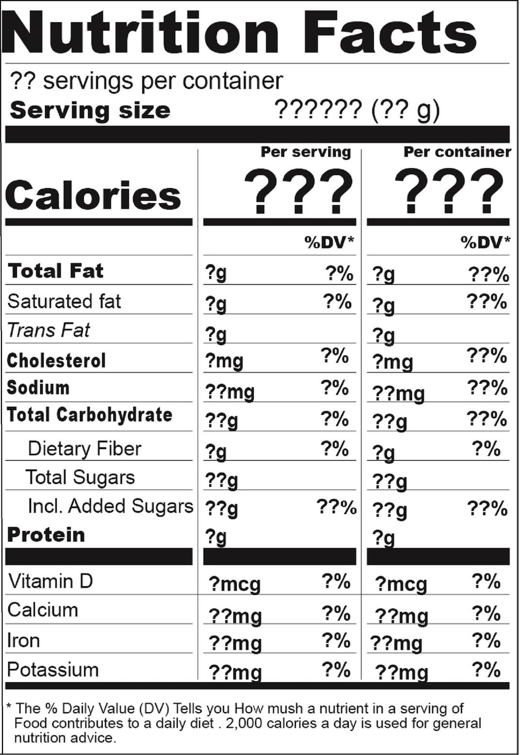 Nutrition Facts Standard Format Template FDA Nutrition Facts Label for ...