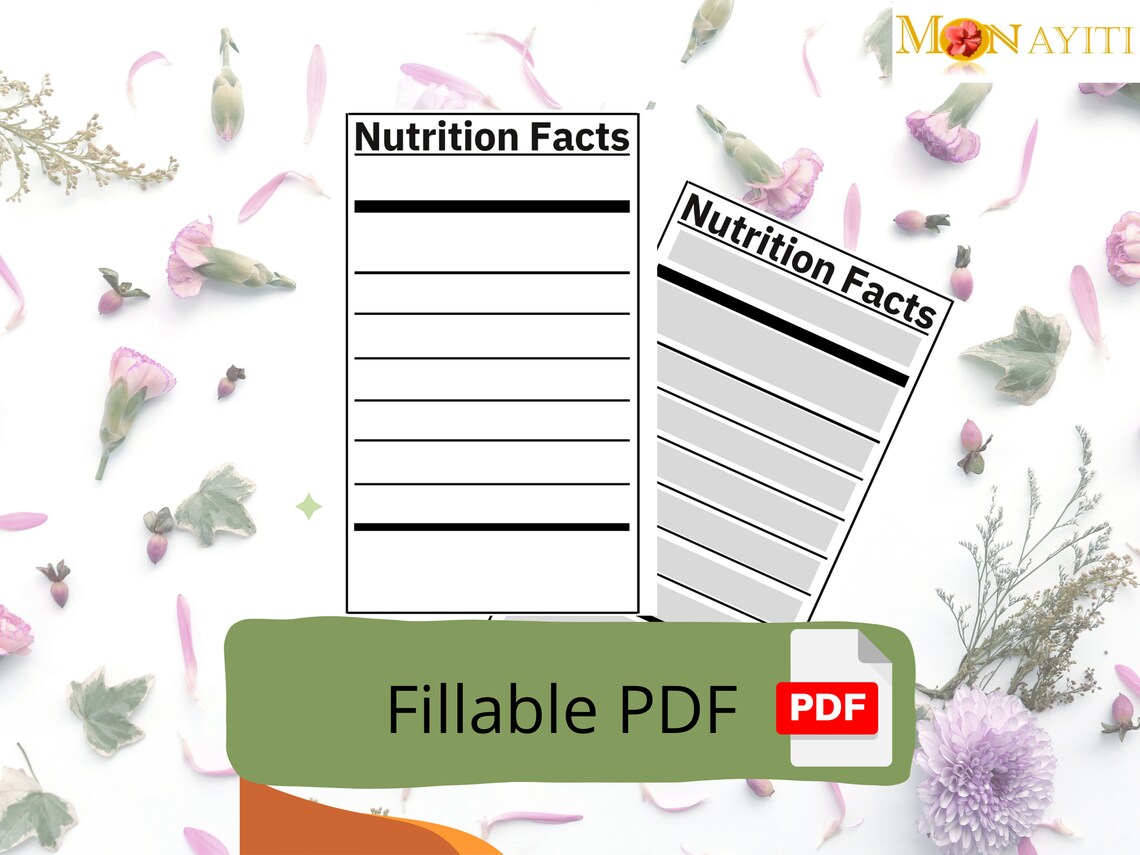 Nutrition Facts BLANK Template Fillable PDF Standard Format for ...
