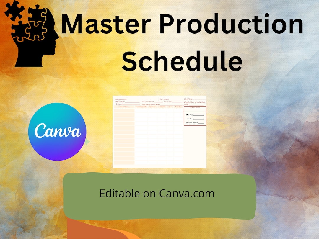 Master Production Schedule Template Editable on Canva.com - Etsy