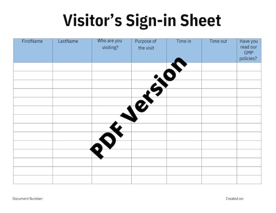 Visitor's Sign in Sheet for Food Businesses - Etsy