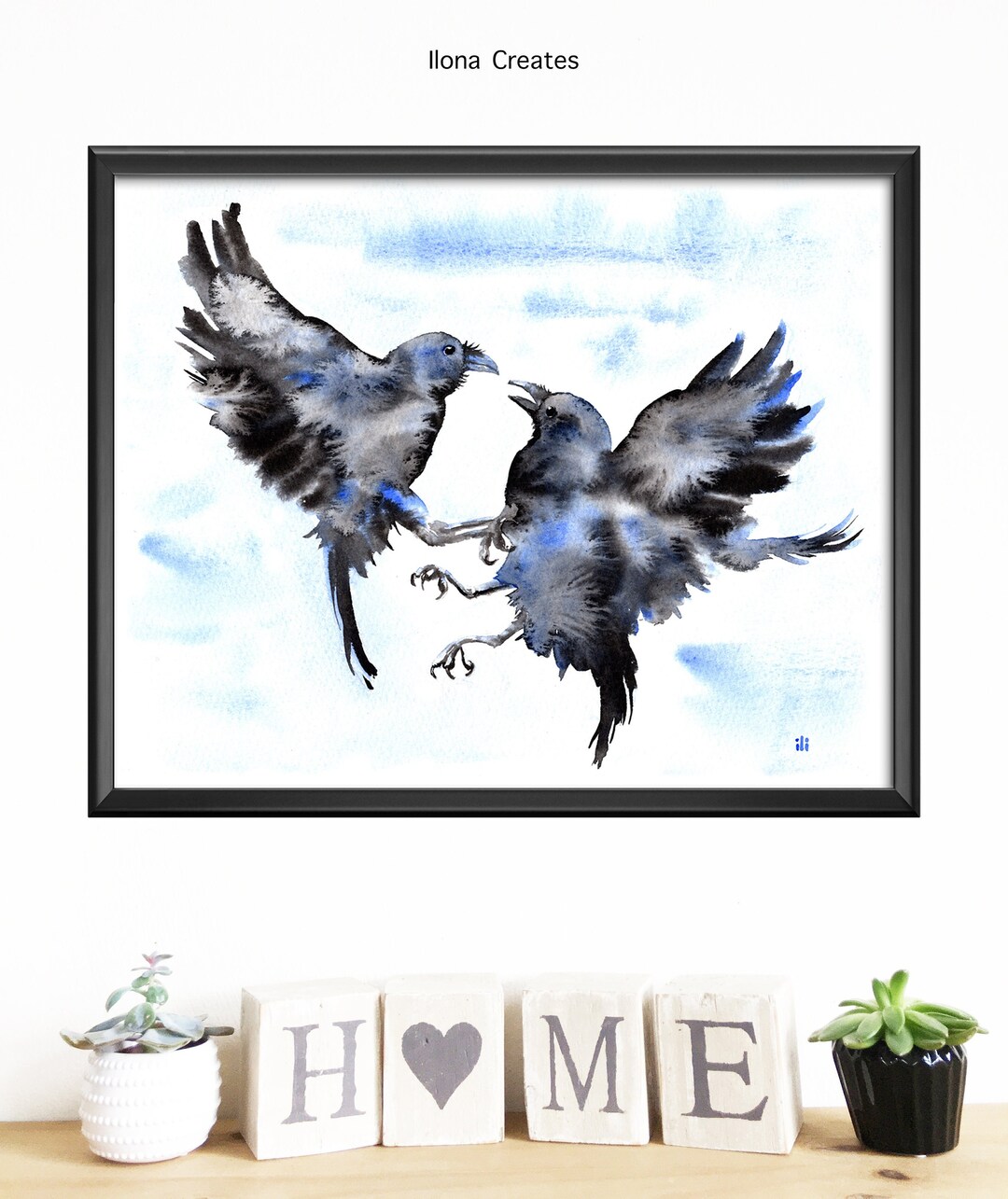 Watercolour Crows Painting fight on the Flight Limited Edition Print ...