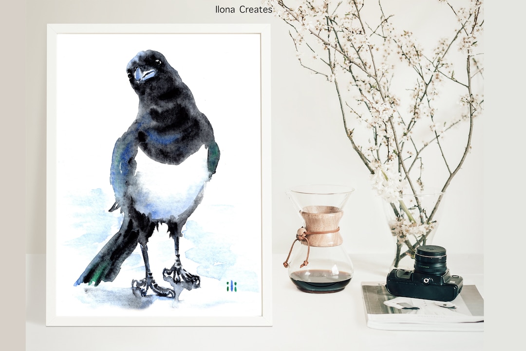 Personalised Magpie Watercolour Painting Print "hello There" From ...