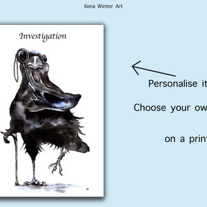 Personalised Funny Old Crow Watercolour Painting "investigation" Print ...