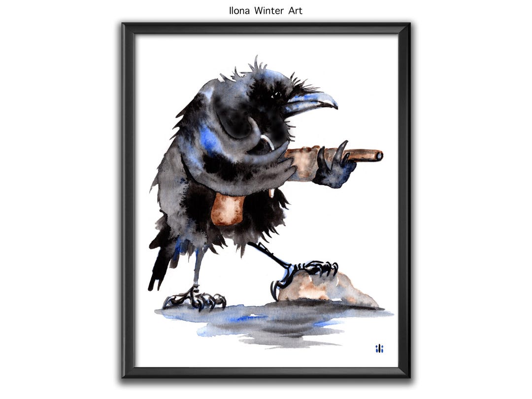 Personalised Crow With a Gun "be Prepared" Watercolour Painting Print ...