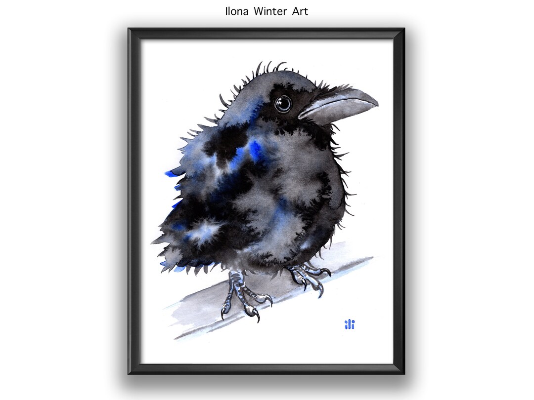 Personalised Cute Crow Raven Chick Bird Watercolour Painting Print by ...