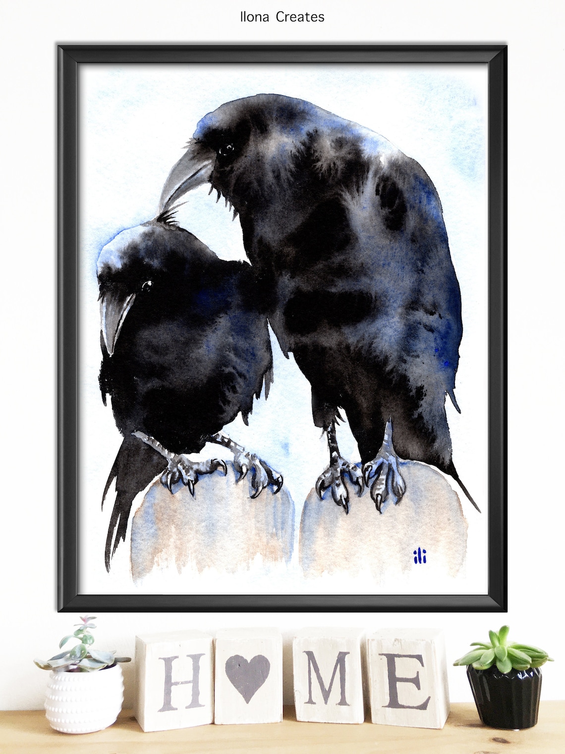 Watercolour Crows Couple Birds Painting let Me Care for - Etsy