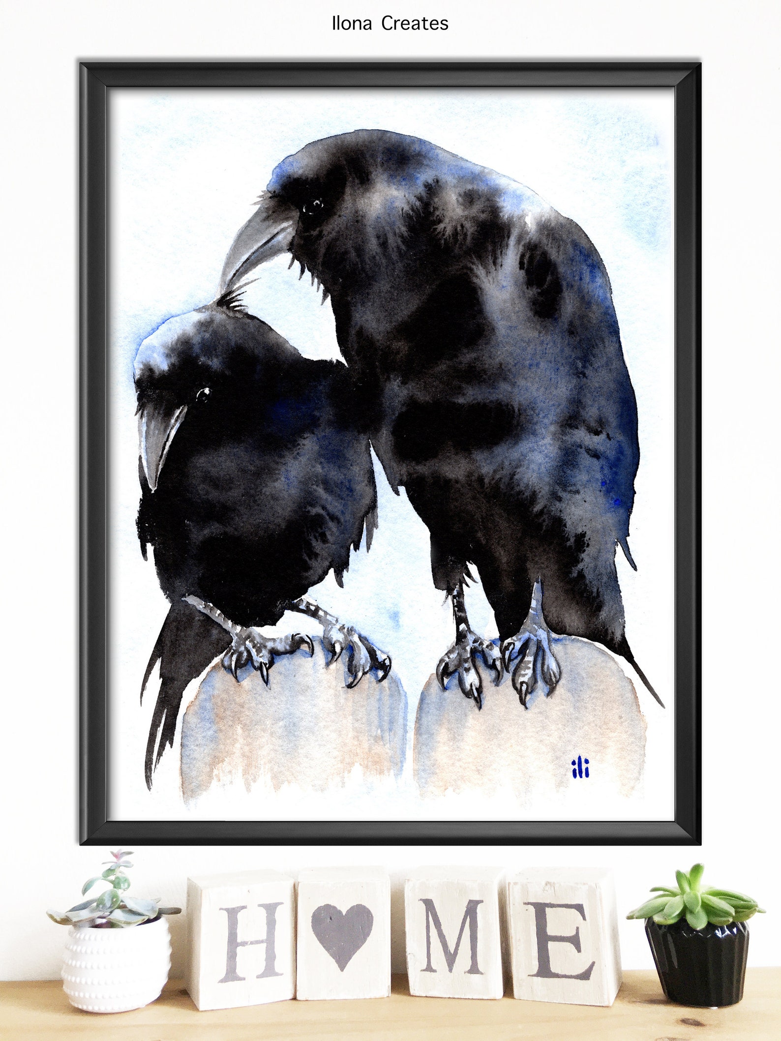 Watercolour Crows Couple Birds Painting let Me Care for - Etsy