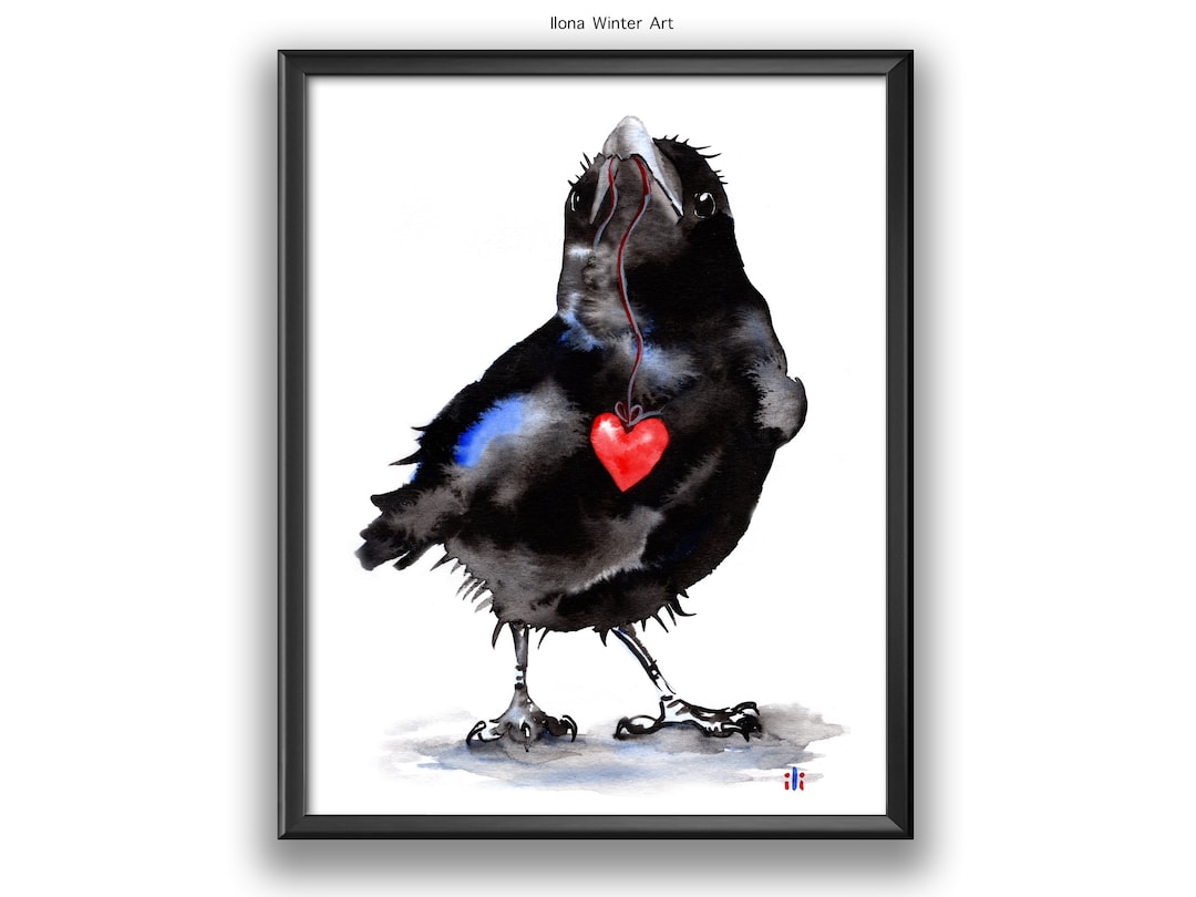 Personalised Crow and Red Heart Watercolour Painting all You Need is ...