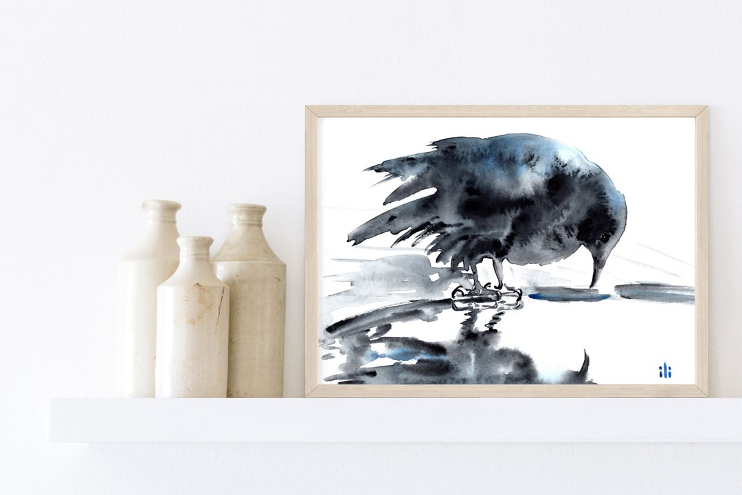 Watercolour Crow Reflection in Water Painting Print From Original Fine ...