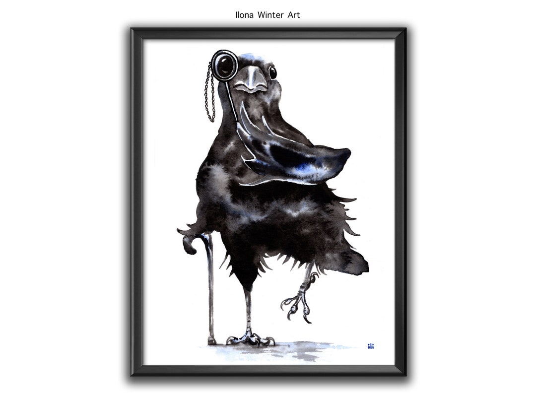 Personalised Funny Old Crow Watercolour Painting "investigation" Print ...
