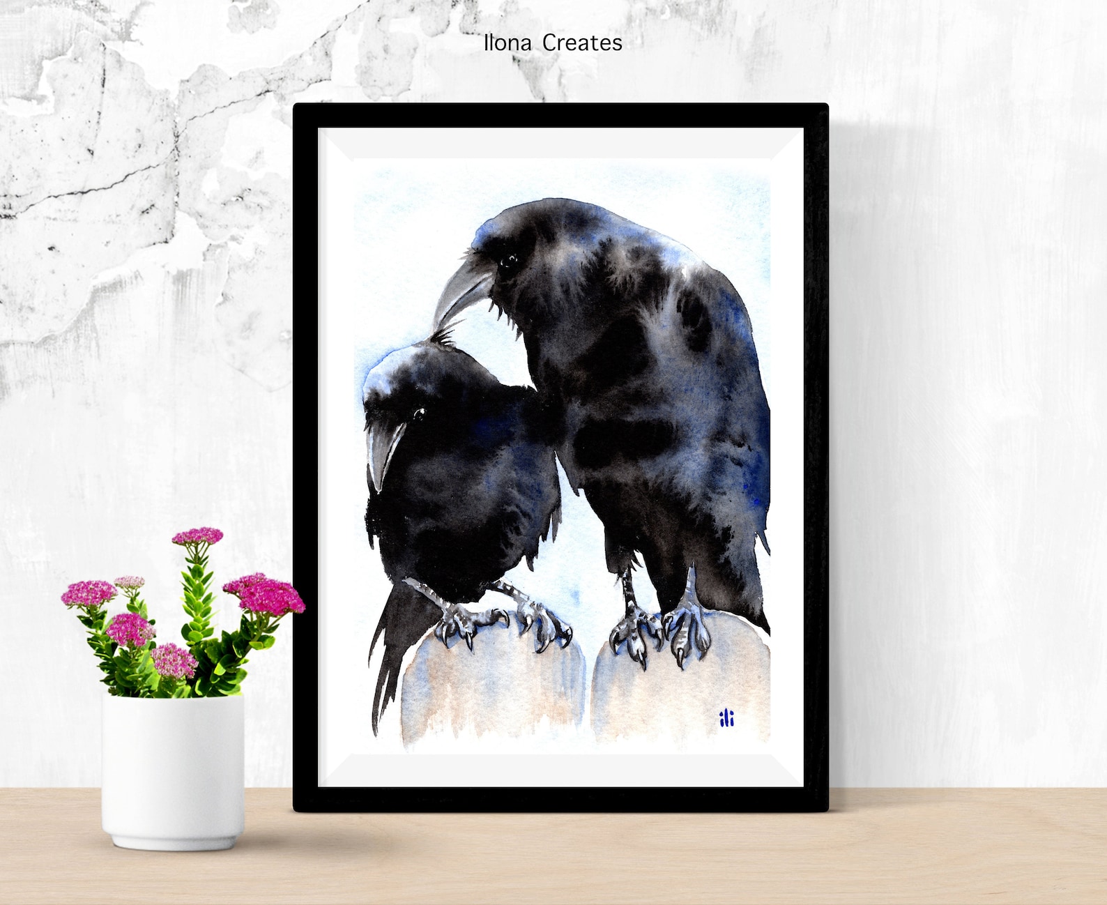 Watercolour Crows Couple Birds Painting let Me Care for - Etsy