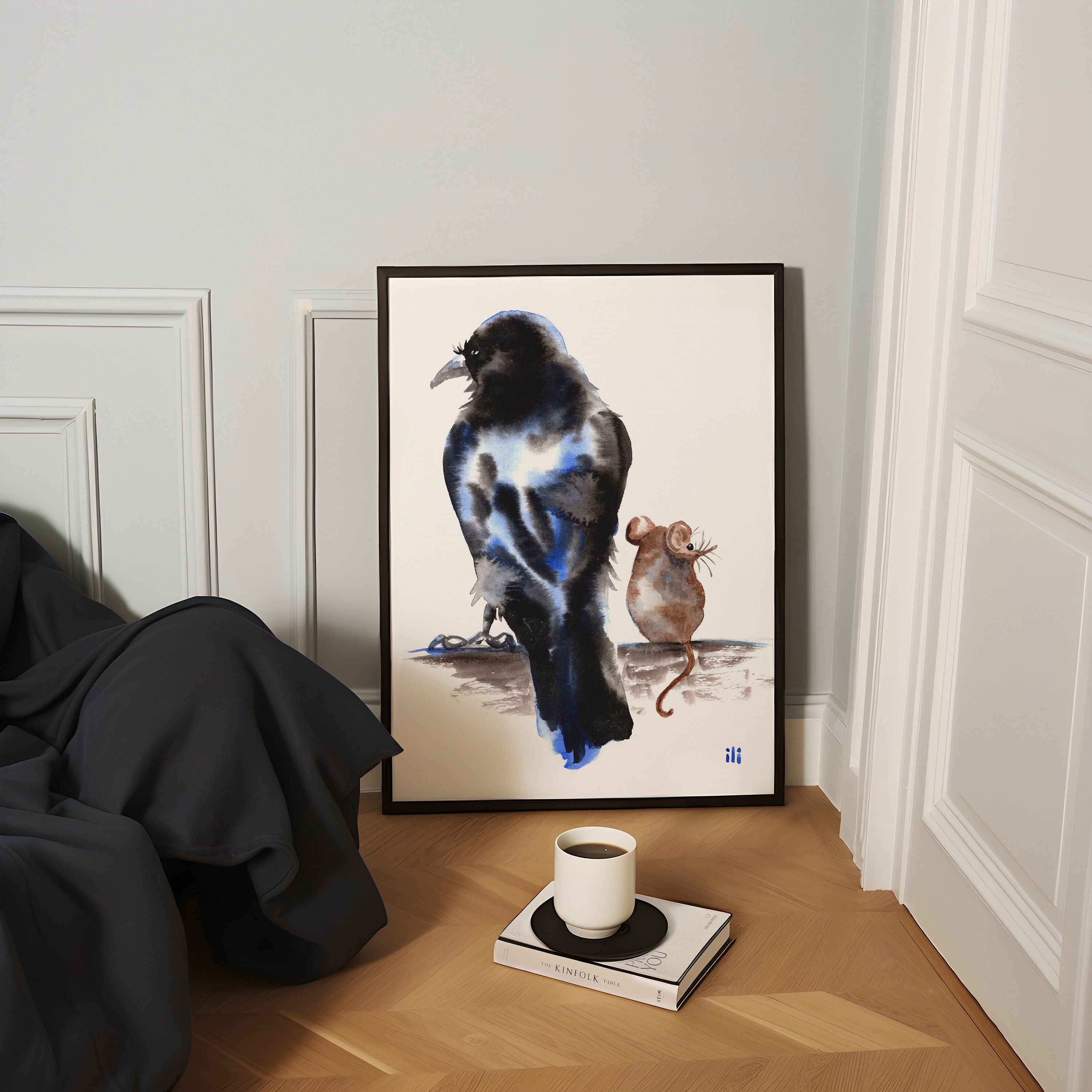 Personalised Crow and a Shrew Mouse Watercolour Painting "besties ...