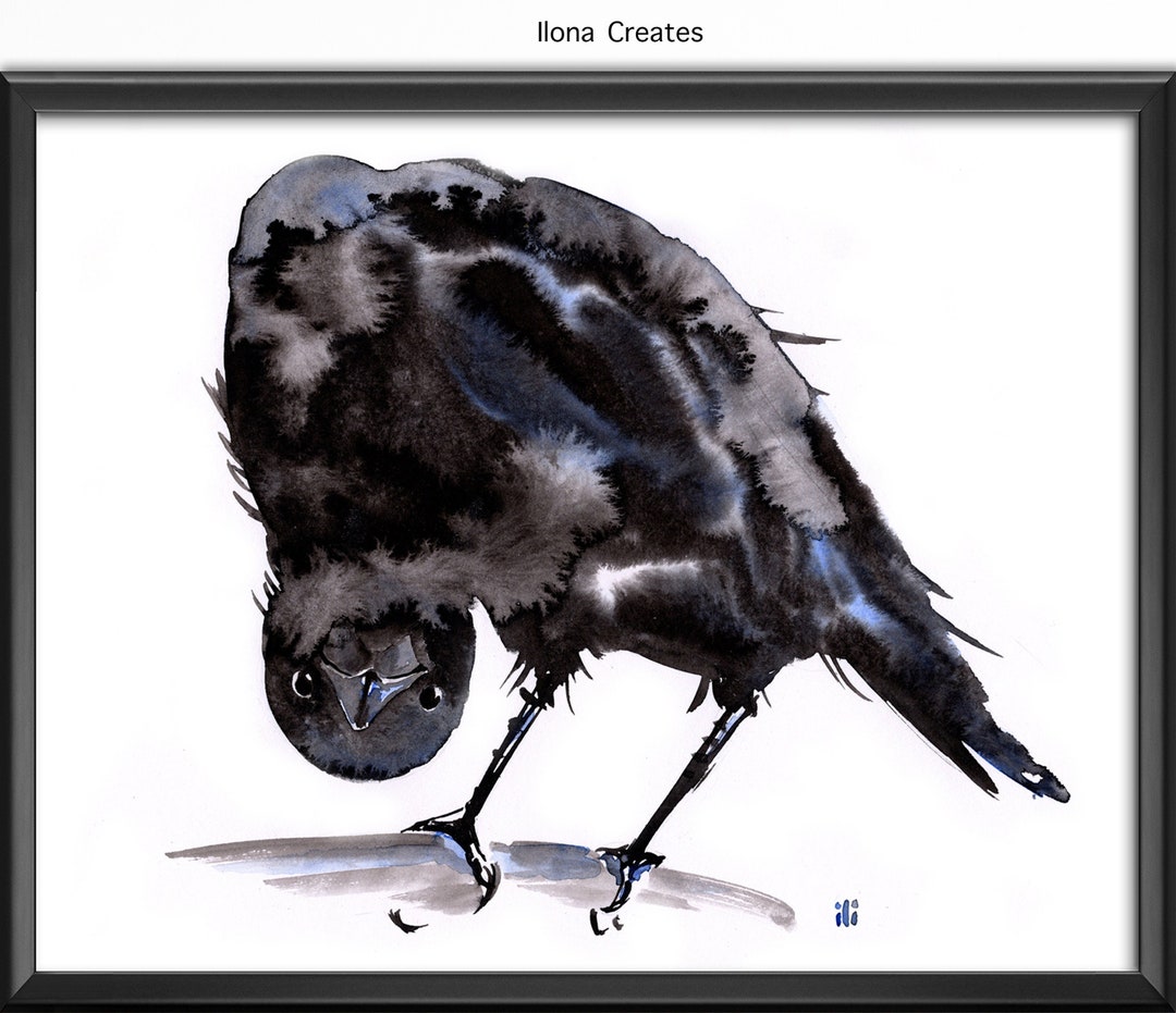 Personalised Crow Looking up Side Down Watercolour Painting Print From ...