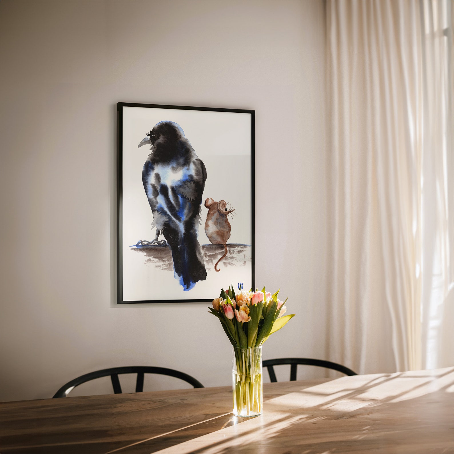 Personalised Crow and a Shrew Mouse Watercolour Painting "besties ...