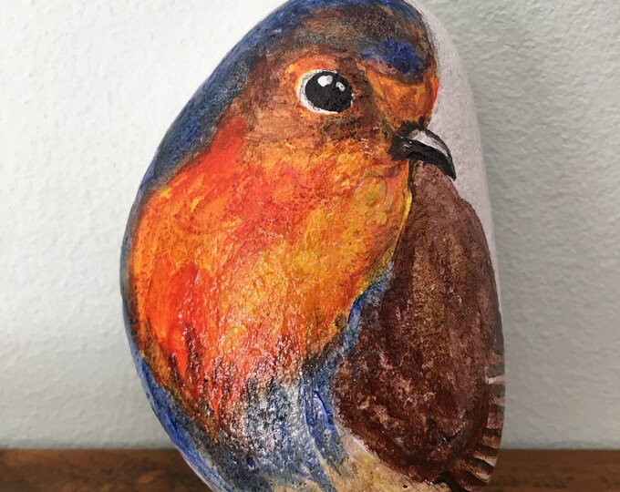 Hand Painted Pebble Cute Robin Rock Stone Art Bird Wild Animal Gift ...