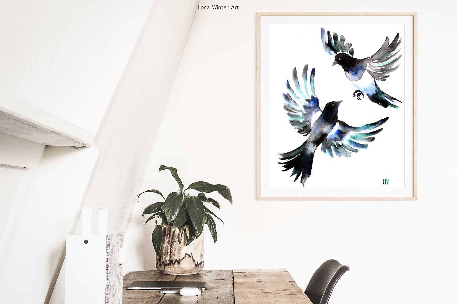Personalised Two Flying Magpies Watercolour Painting Print "two for Joy ...