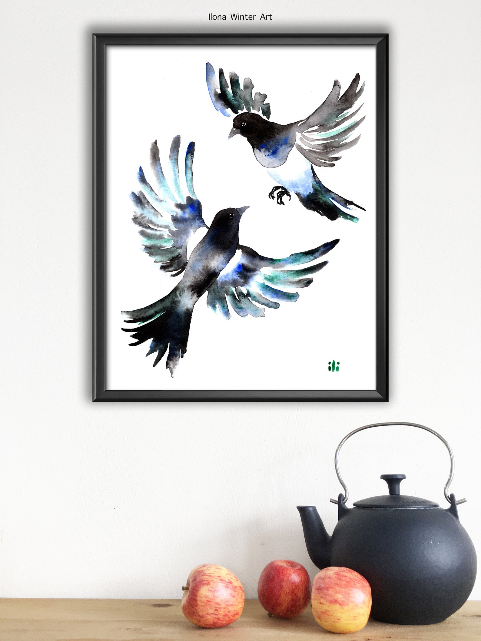 Personalised Two Flying Magpies Watercolour Painting Print "two for Joy ...
