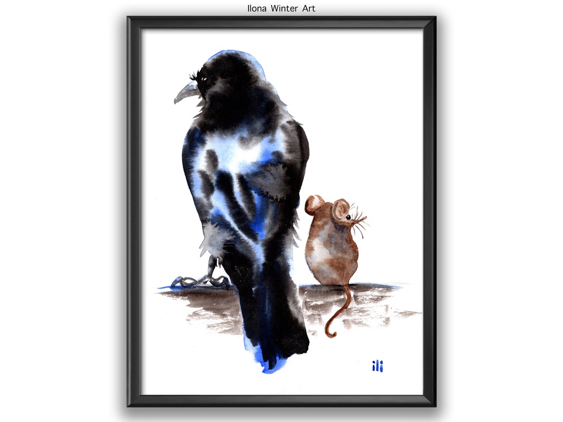Personalised Crow and a Shrew Mouse Watercolour Painting "besties ...