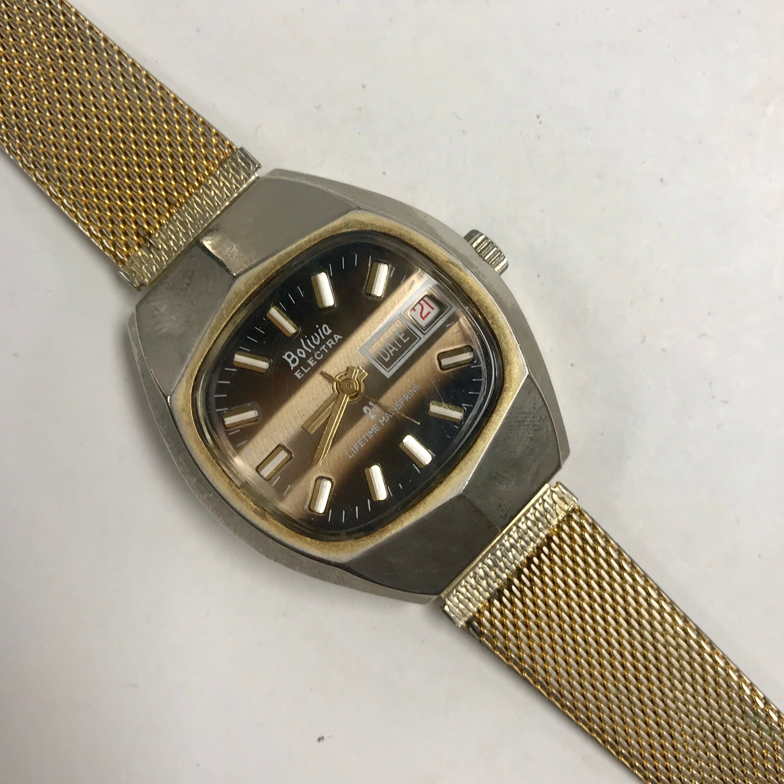 F432 Vintage Bolivia Electra Mechanical Men's Wrist Watch Gold Silver ...