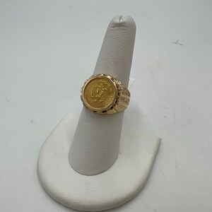 T779 Delicate Yellow Gold Dos Peso Coin Statement Ring - Etsy