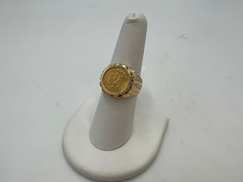 T779 Delicate Yellow Gold Dos Peso Coin Statement Ring - Etsy