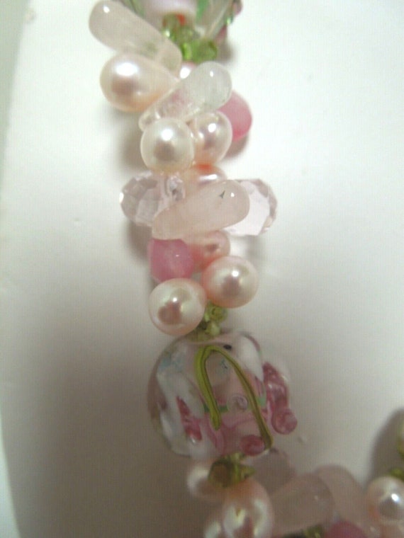 s030 Vintage Satin Baby Pink pearls hand Venetian Gla… - Gem