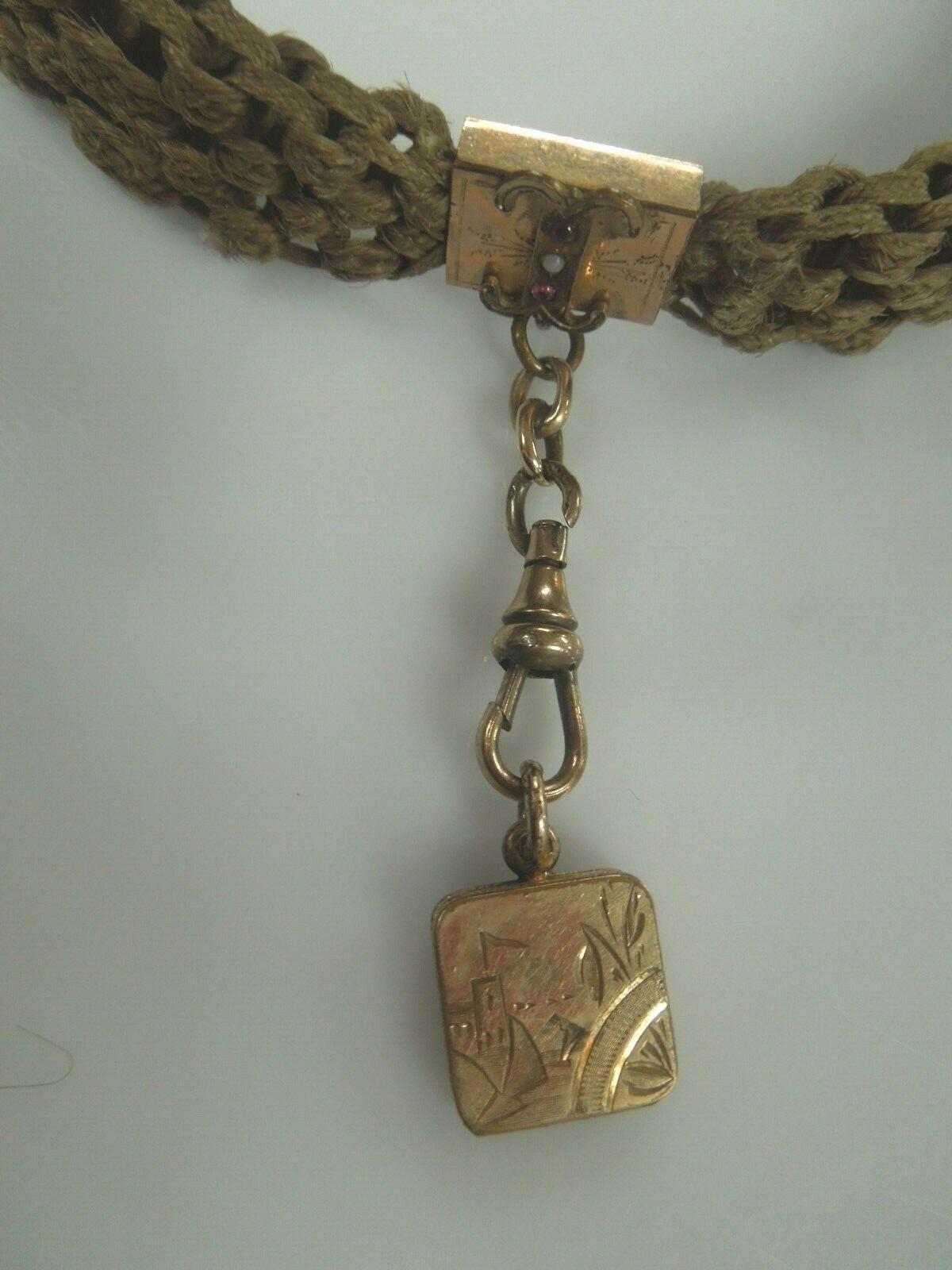 B021 Victorian Era Woven Hair Chain Necklace With Gold Filled Pendant ...