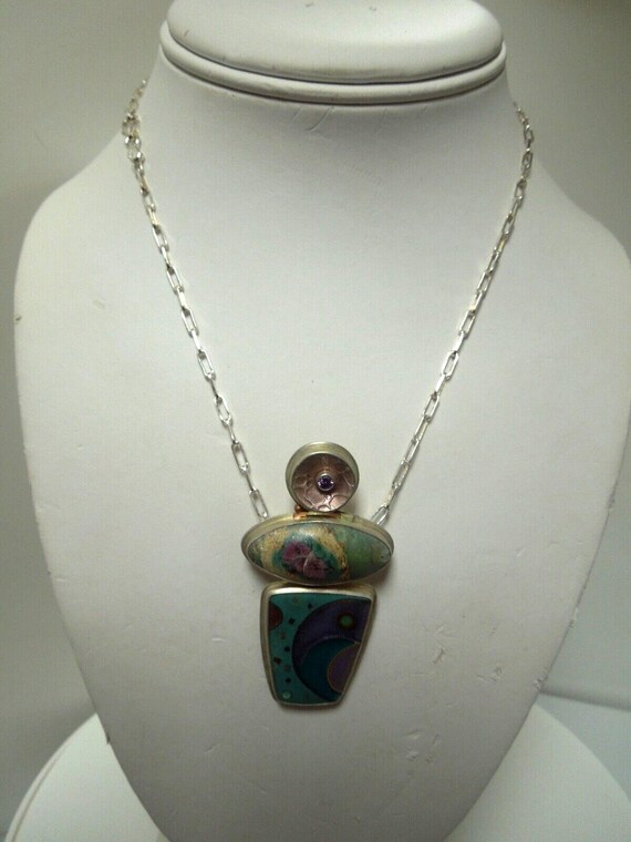 s151 Paulasparks Studio Sterling Silver Enamel Pendan… - Gem