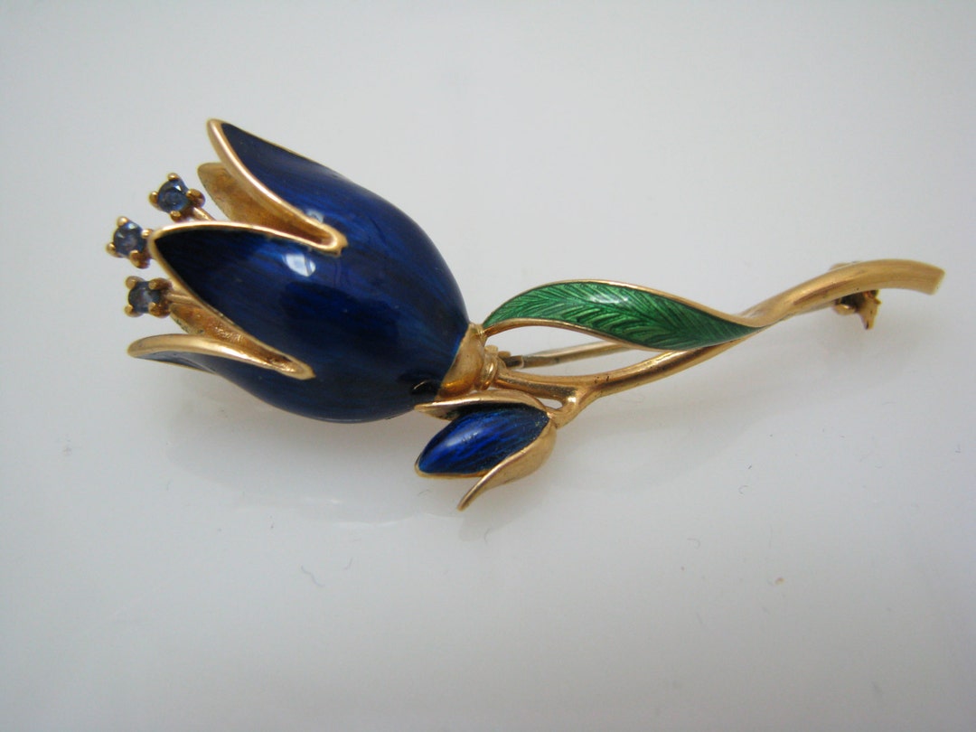 A733 Beautiful Enameled Blue Tulip Brooch - Etsy