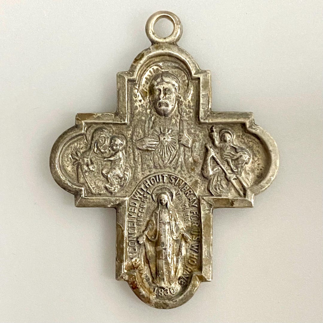 U864 Vintage Sterling Silver Jesus Cross Pendant Catholic Message - Etsy