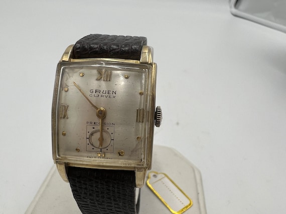t993 Men's Vintage Gruen Precision Curvex 10kt Gold F… - Gem