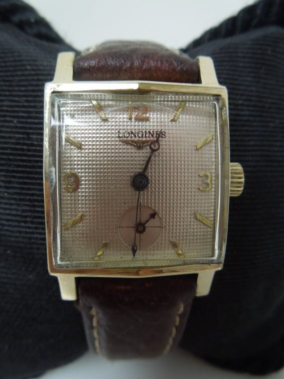 s546 1953 LONGINES Gents Waffle Dial Vintage Dress Wa… - Gem