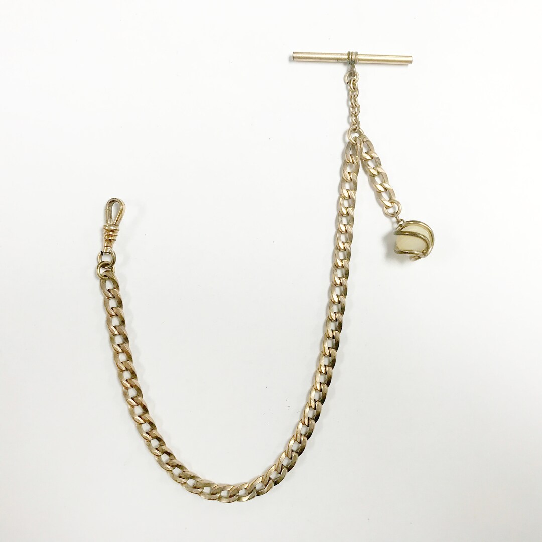 E764 Antique Gold Filled Vest Pocket Watch Chain Spring Clasp Round ...