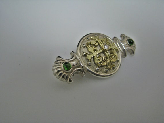 H199 Stunning 18K and Sterling Silver Brooch/ Pin wit… - Gem