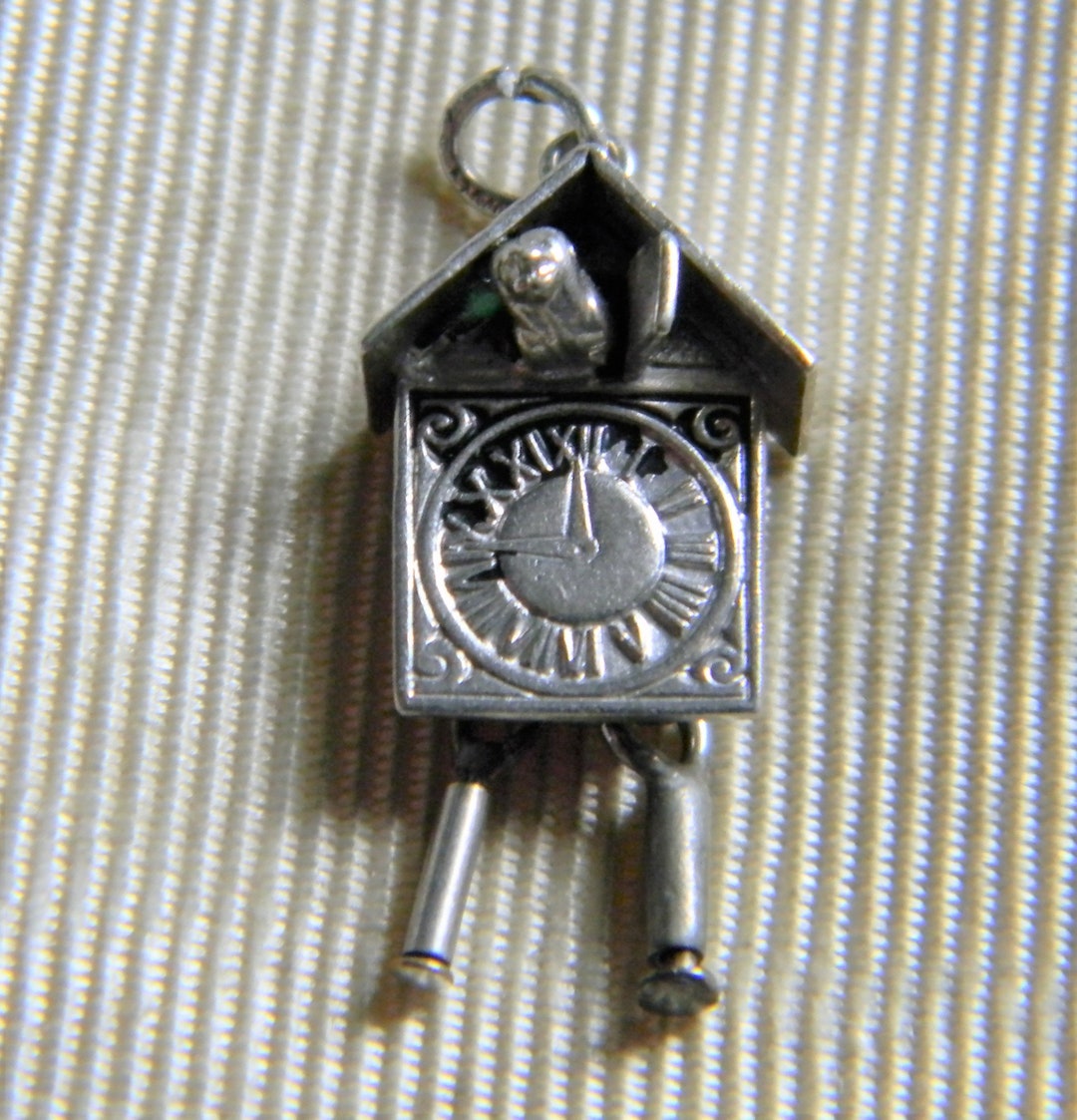 H875 Cute Vintage Sterling Silver Cuckoo Charm or Pendant With Weights ...