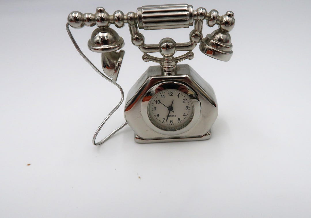 P493 Unique Retro Miniature Telephone Quartz Clock in Silver Tone - Etsy