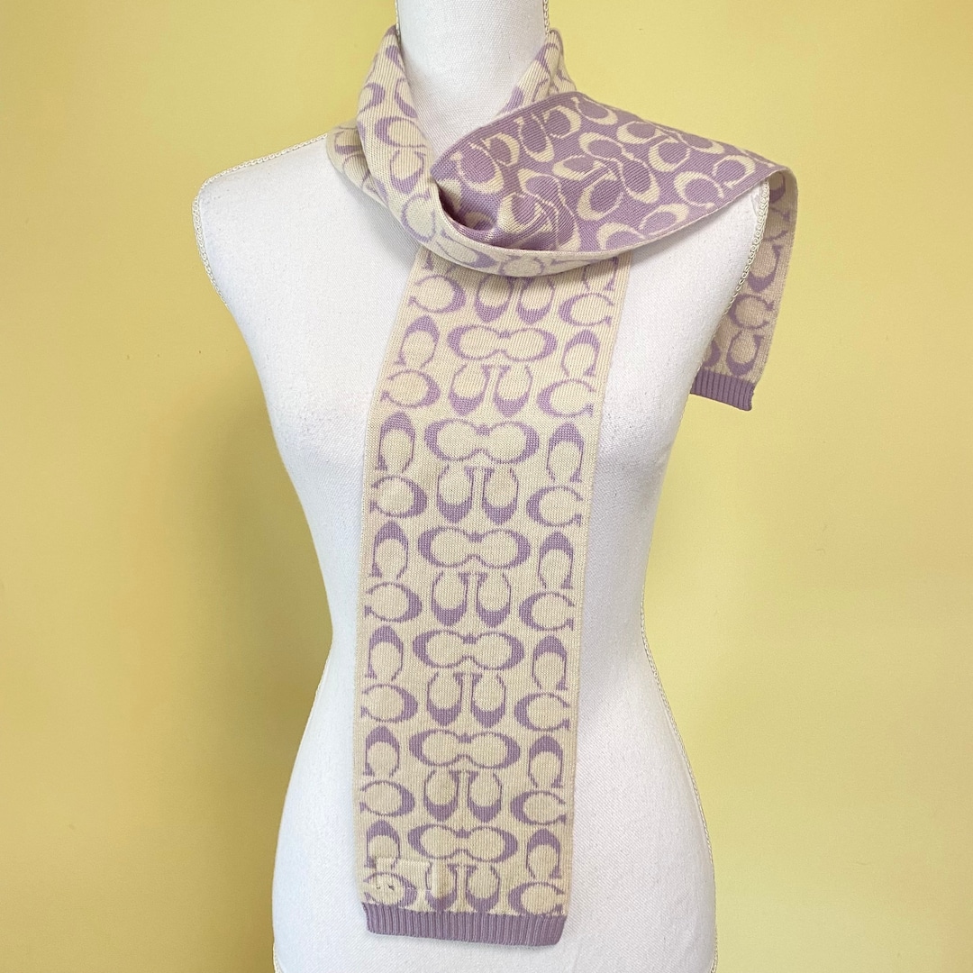 M364 Coach Signature Logo Wool Blend Winter Scarf Lilac White - Etsy